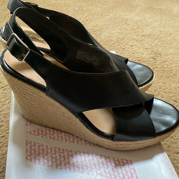 American Eagle By Payless | Shoes | American Eagle Black Open Toe Wedge ...